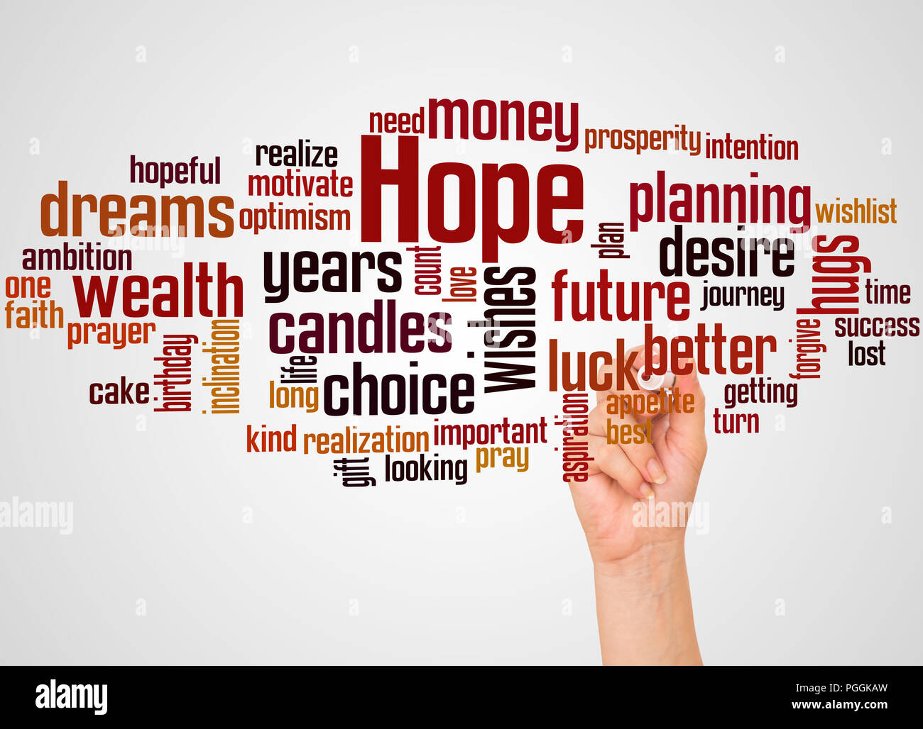 Hope word cloud and hand with marker concept on gradient background ...
