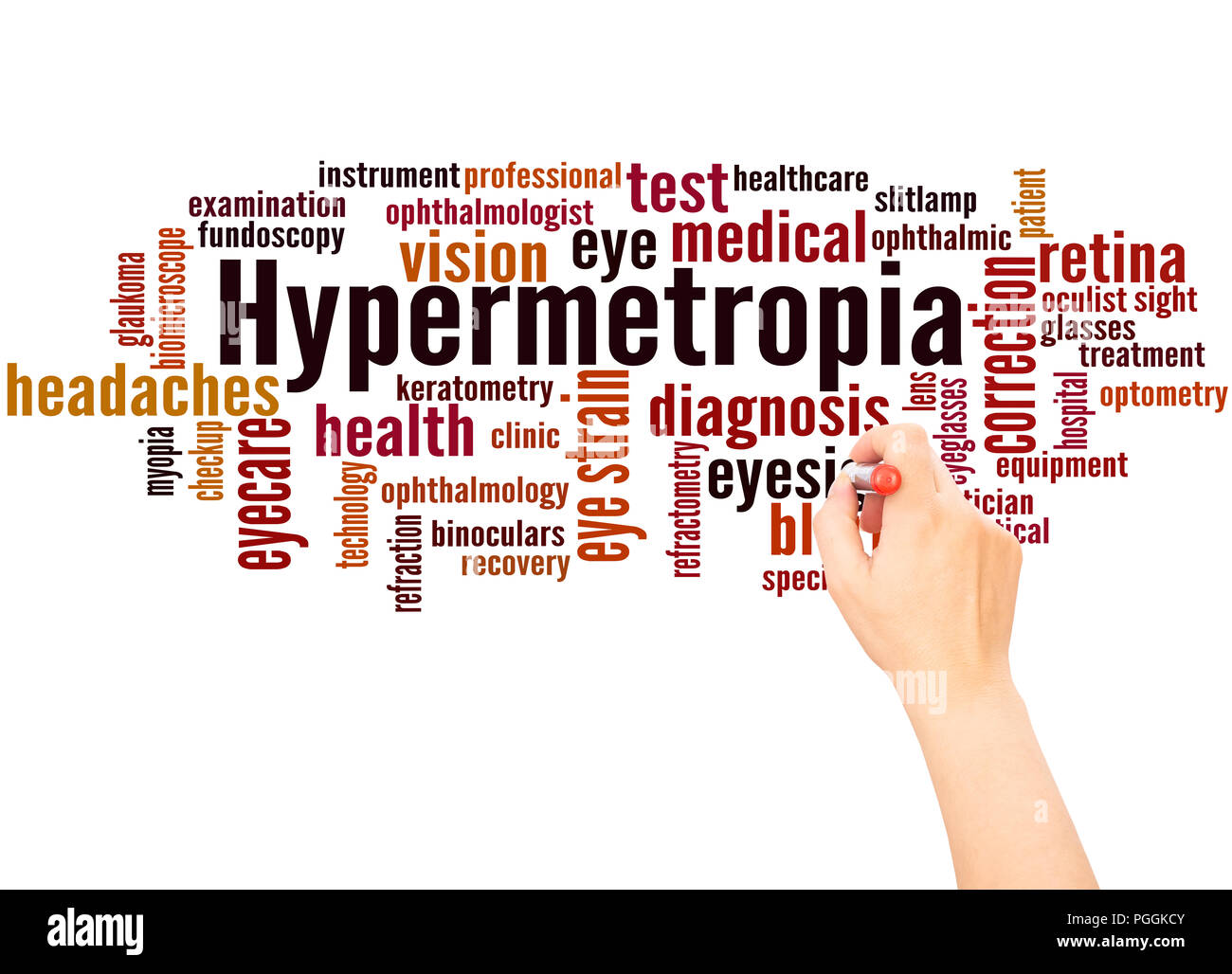 Hypermetropia word cloud and hand writing concept on white background ...