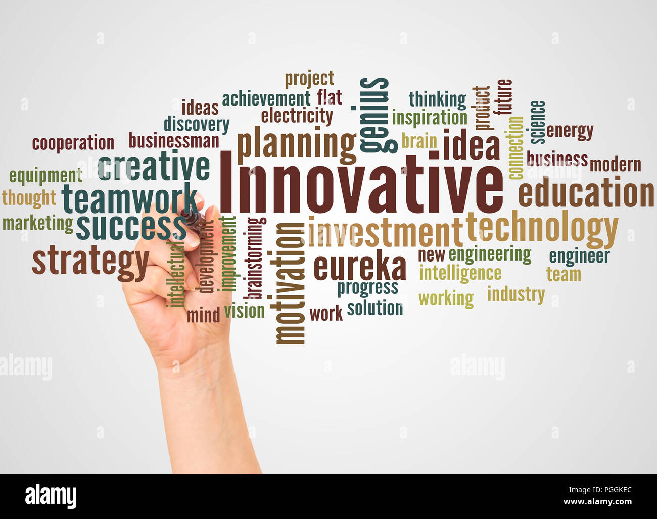 Innovate word cloud and hand with marker concept on white background ...