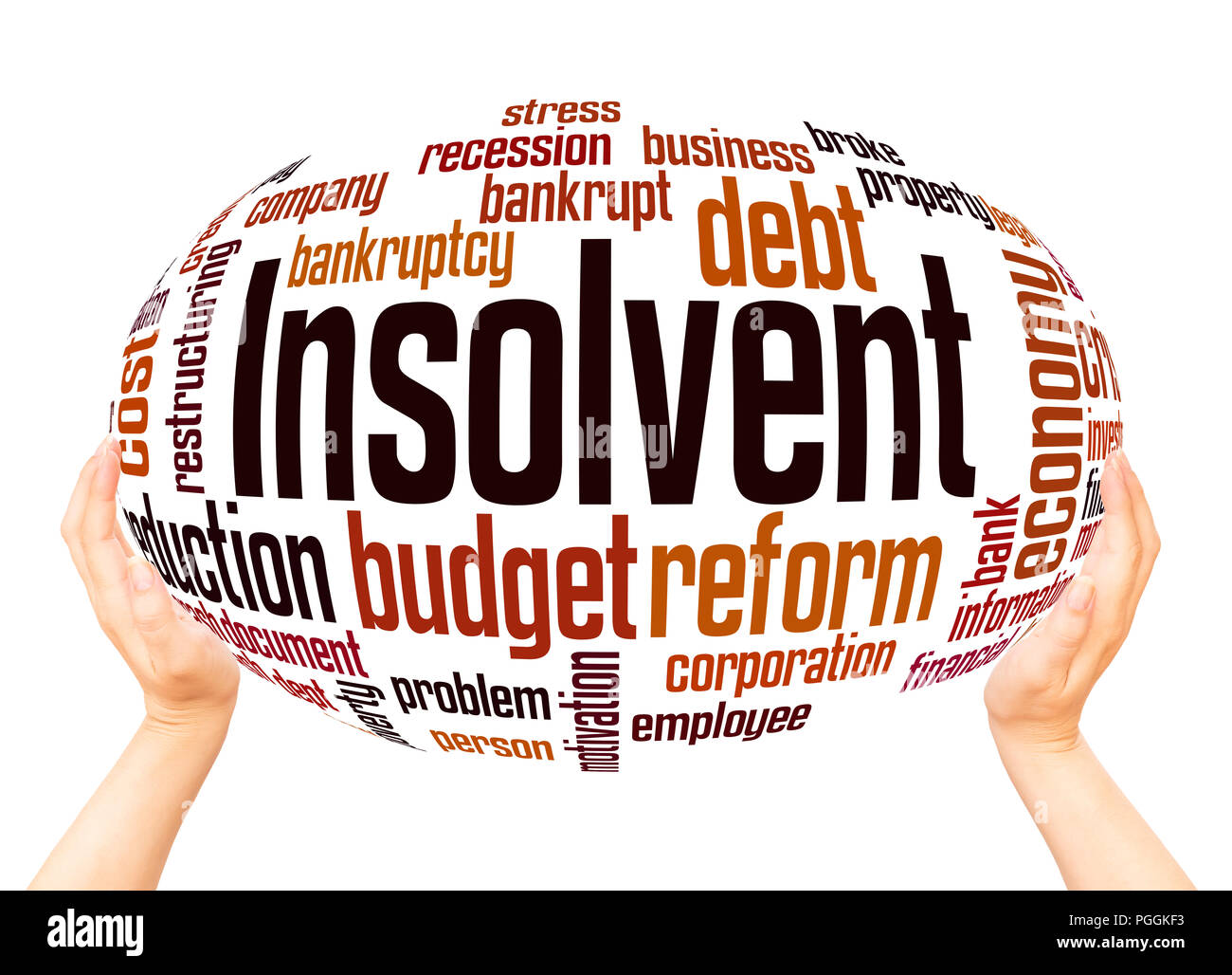 Insolvent word cloud sphere concept on white background Stock Photo - Alamy