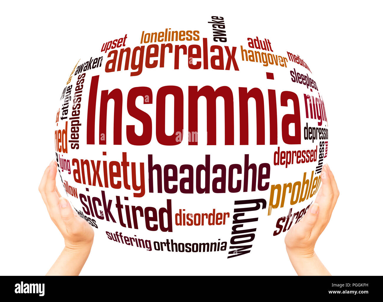 Insomnia disorder word cloud sphere concept on white background Stock ...