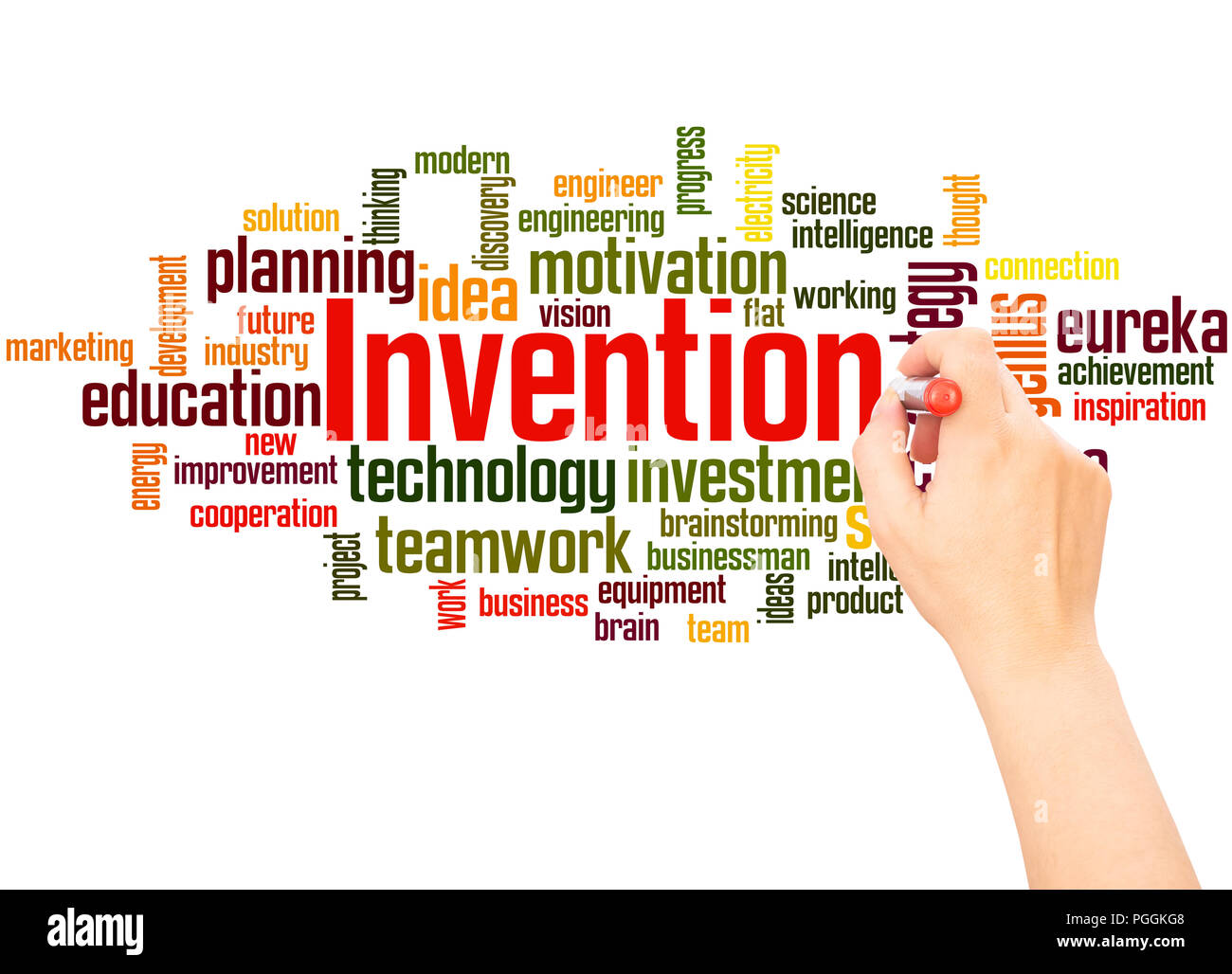 Invention, word cloud hand writing concept on white background Stock ...