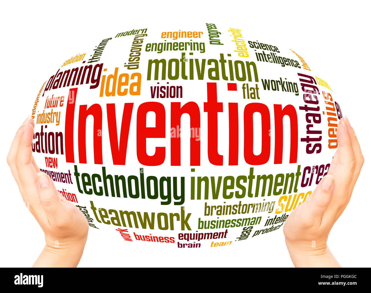 Invention word cloud sphere concept on white background Stock Photo - Alamy