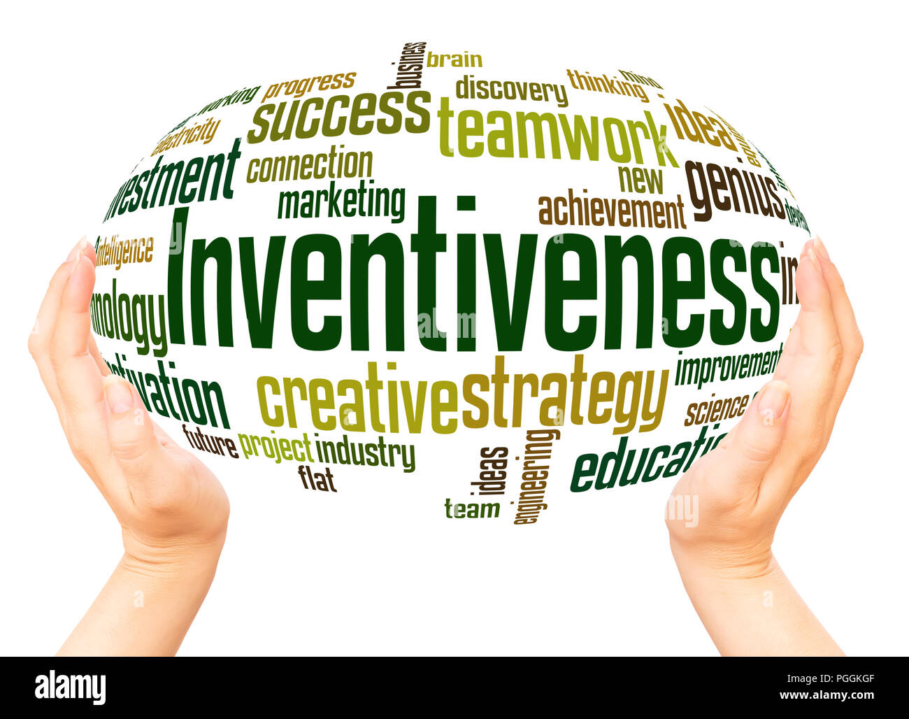 Inventiveness word cloud hand sphere concept on white background Stock ...