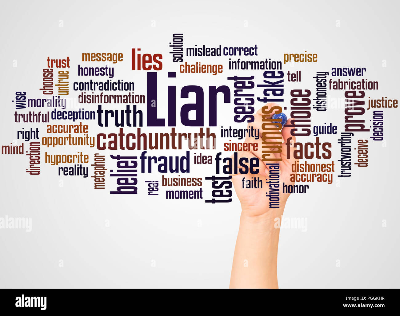 Liar word cloud concept on and hand with marker gradient background ...
