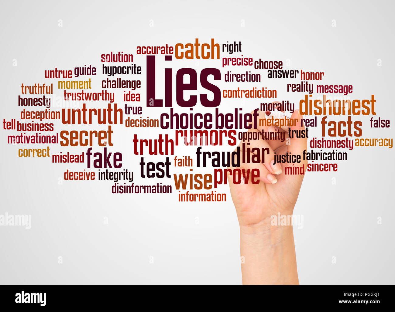 Lies word cloud and hand with marker concept on white background Stock ...
