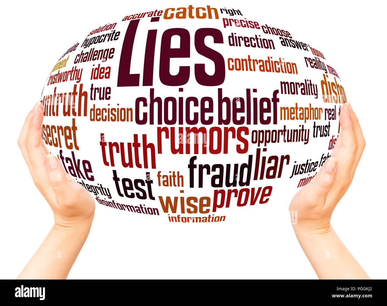 Lies word cloud hand sphere concept on white background Stock Photo - Alamy