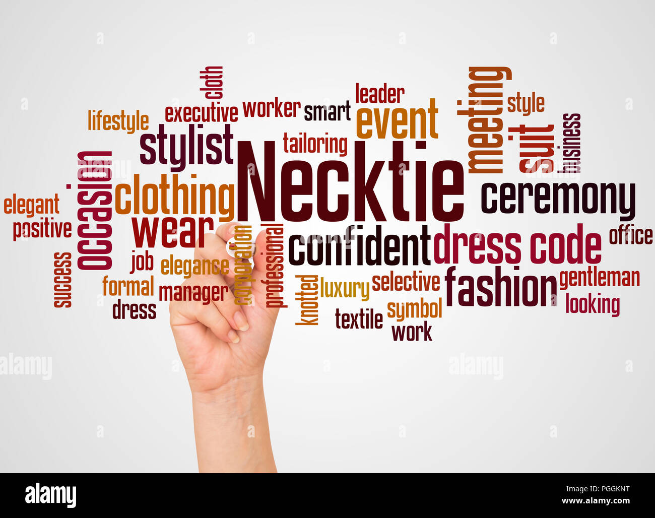 Necktie word cloud and hand with marker concept on gradient background ...