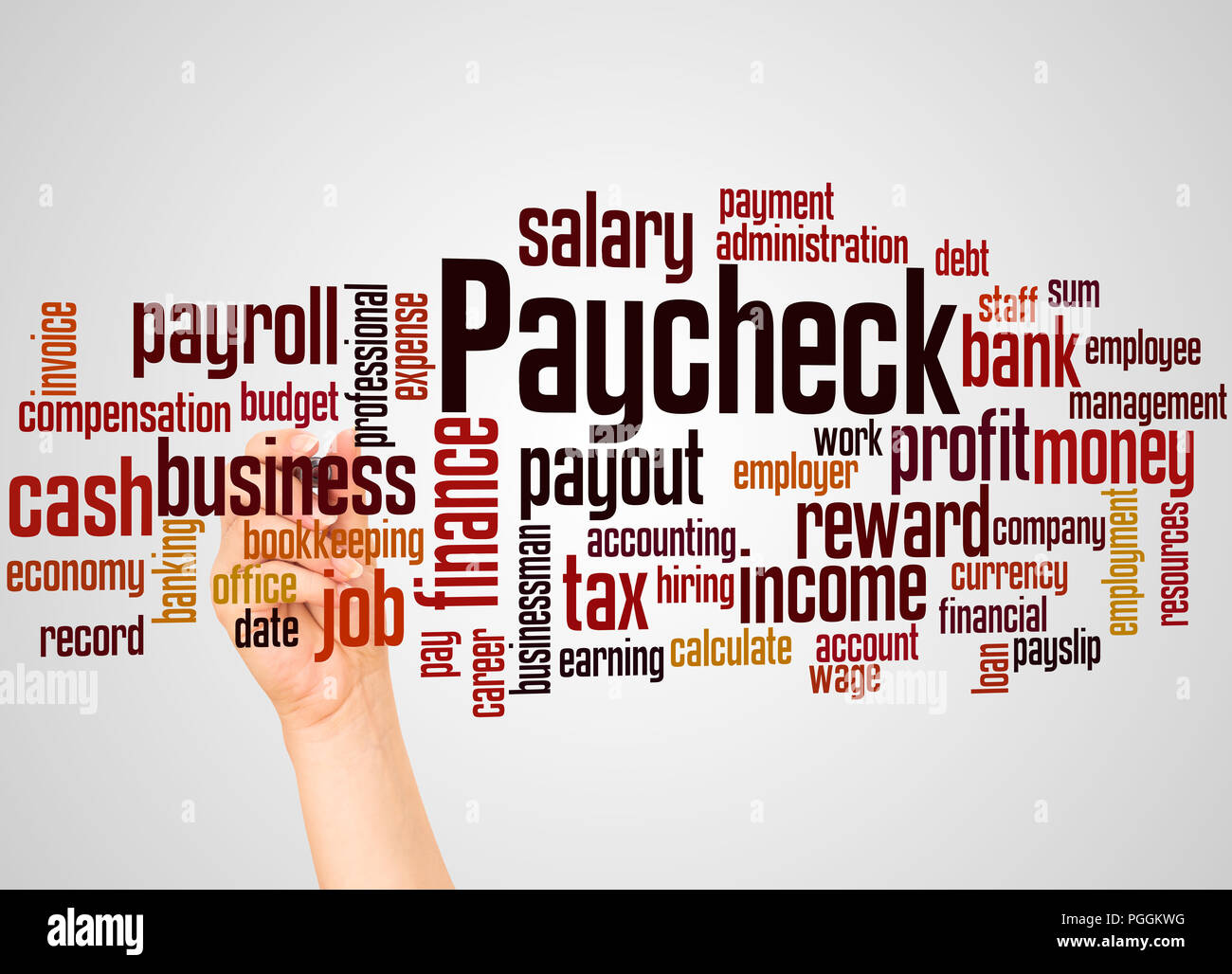 Paycheck word cloud and hand with marker concept on gradient background ...