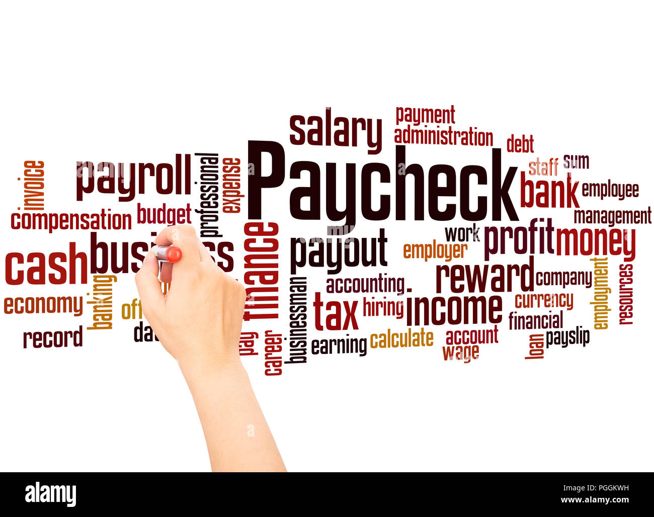 Paycheck word cloud and hand writing concept on white background Stock ...