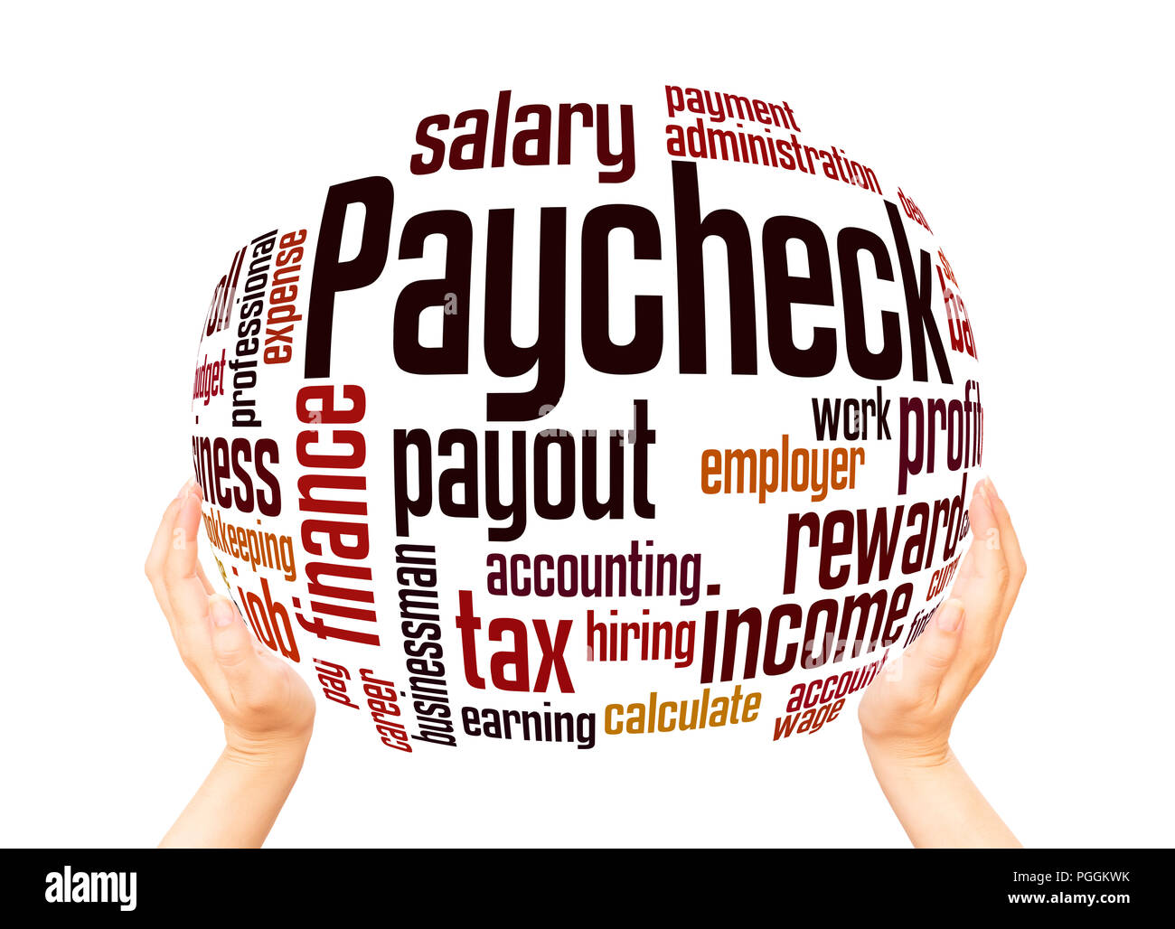 Paycheck word cloud sphere concept on white background Stock Photo - Alamy