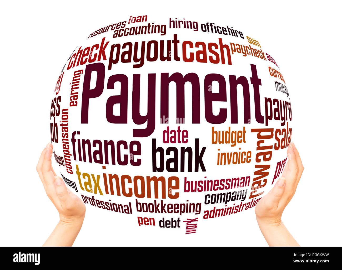 Payment word cloud sphere concept on white background Stock Photo - Alamy