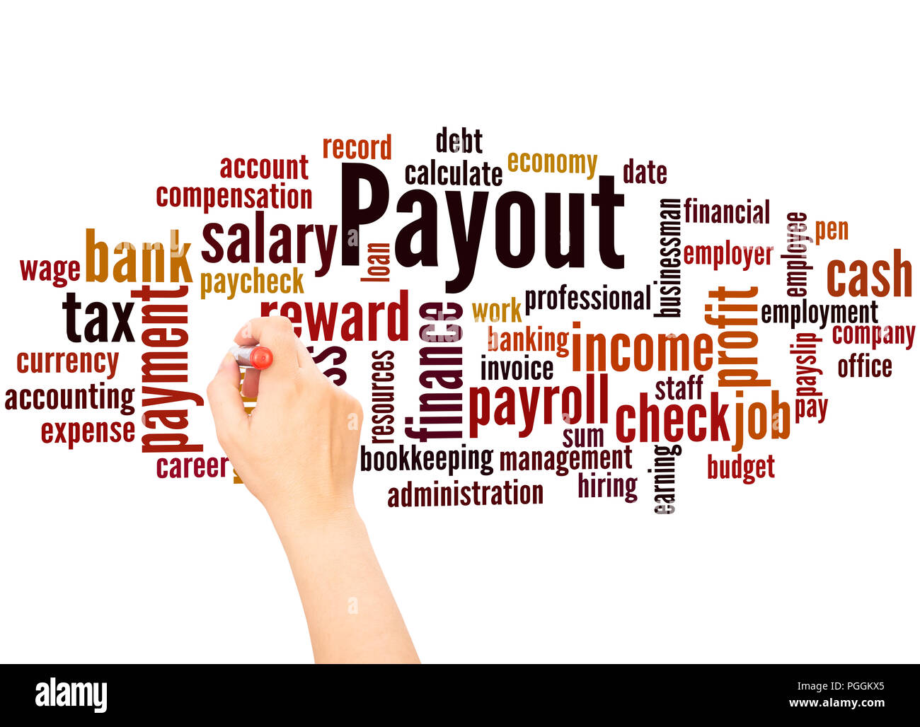 Payout word cloud and hand writing concept on white background Stock ...