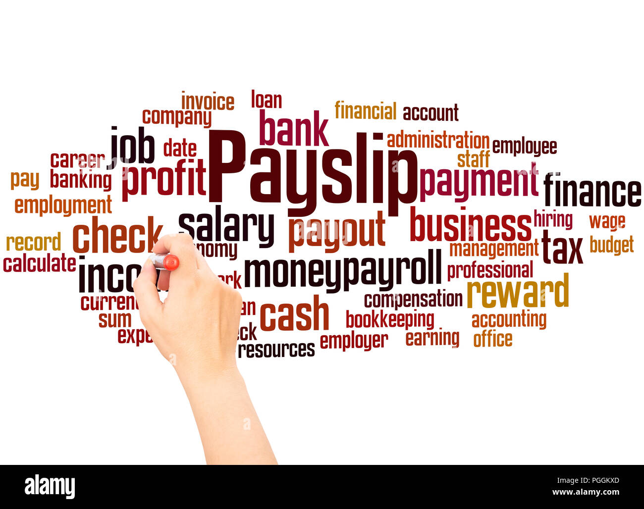 Payslip word cloud and hand writing concept on white background Stock ...