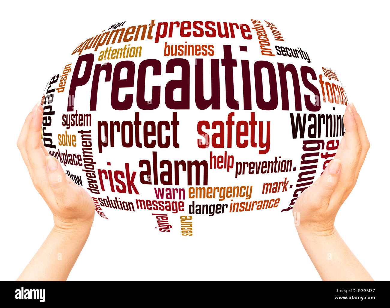 Precautions word cloud hand sphere concept on white background Stock ...