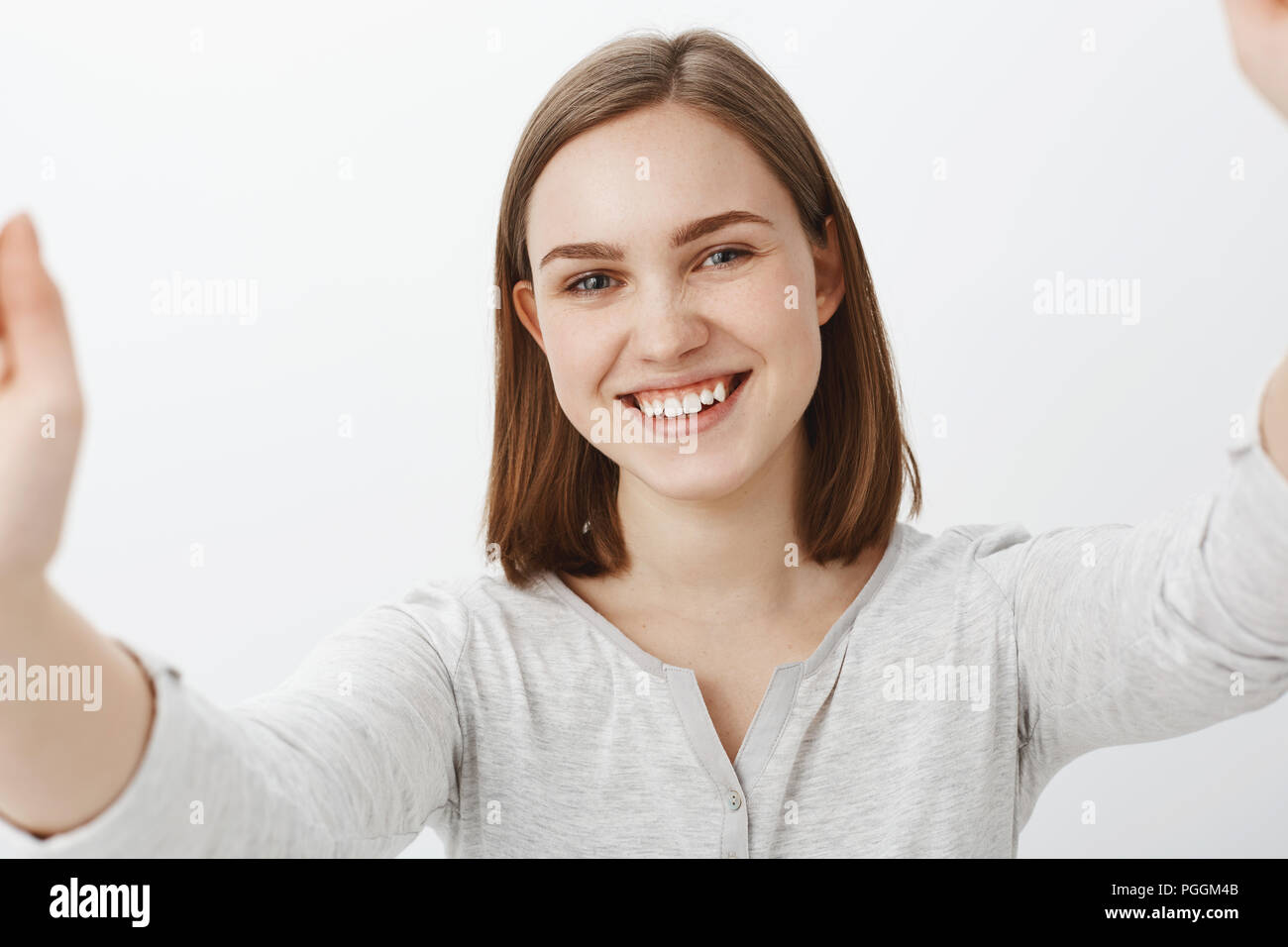 Hands selfie posing girl brunette hi-res stock photography and images ...