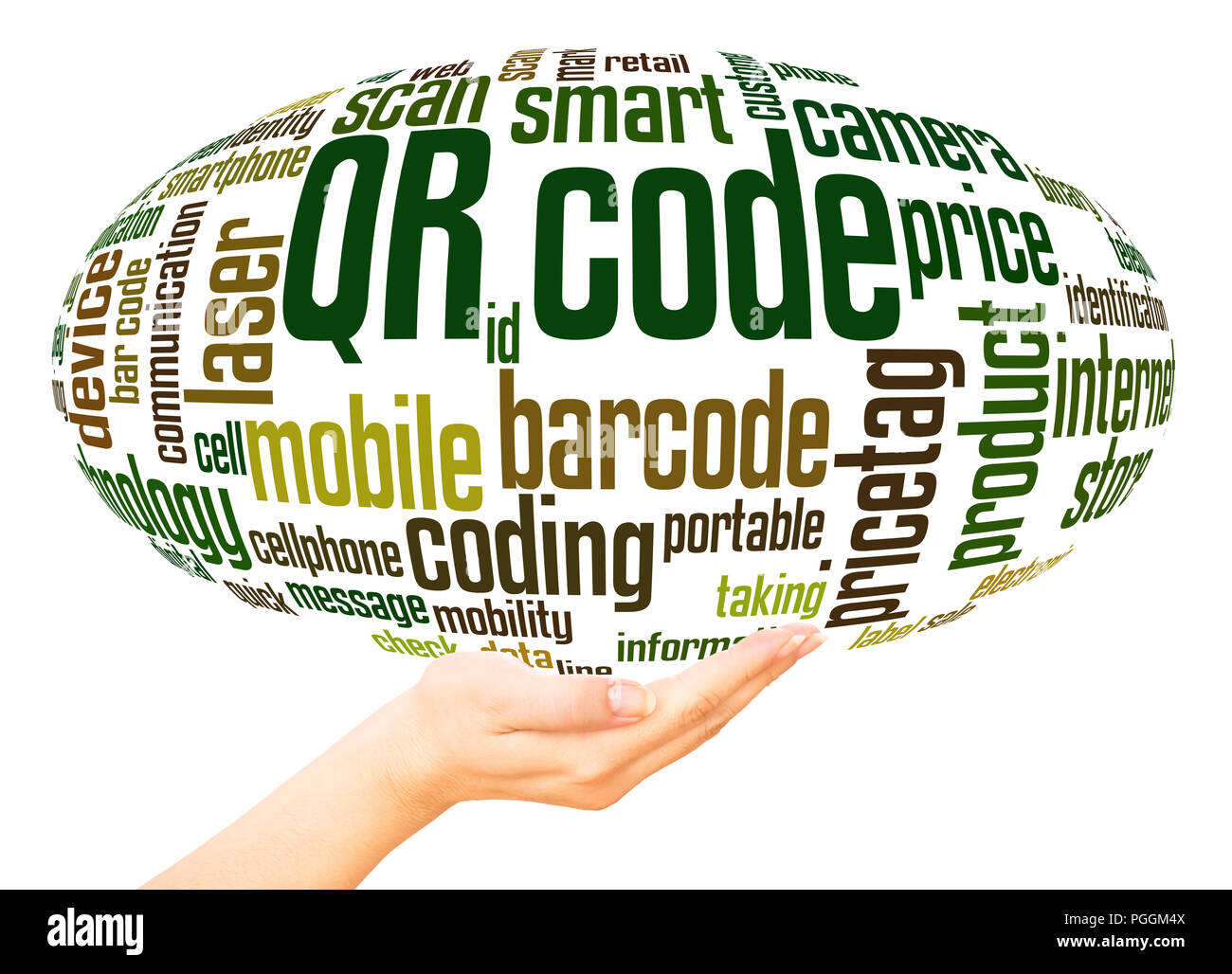 QR code word cloud hand sphere concept on white background Stock Photo ...