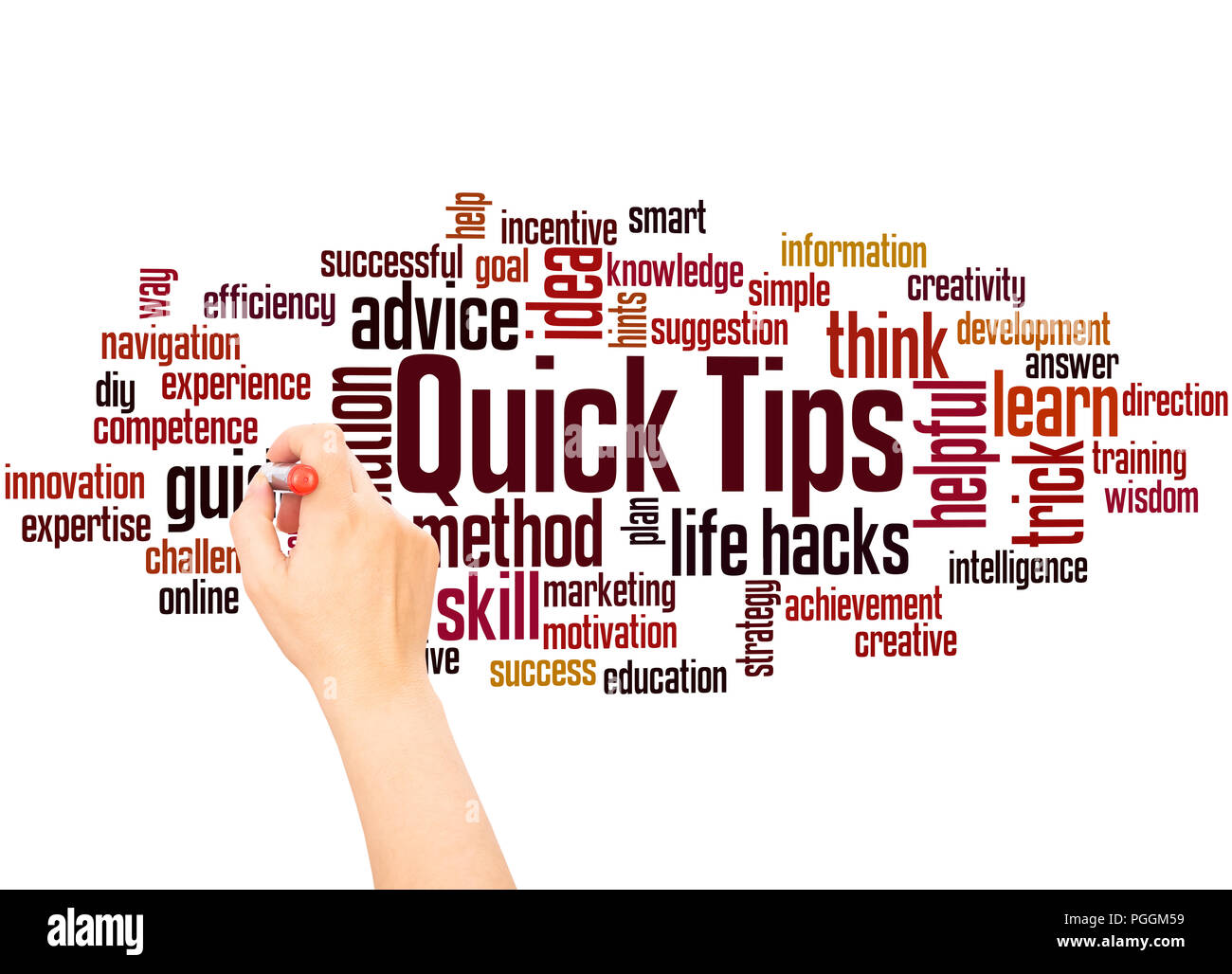 Quick tips word cloud and hand writing concept on white background ...