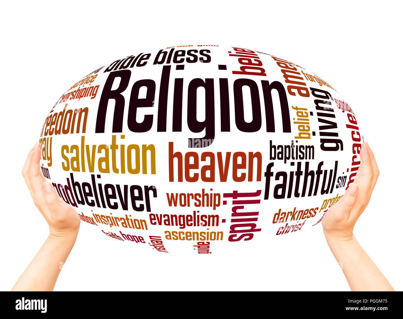 Religion word cloud hand sphere concept on white background Stock Photo ...