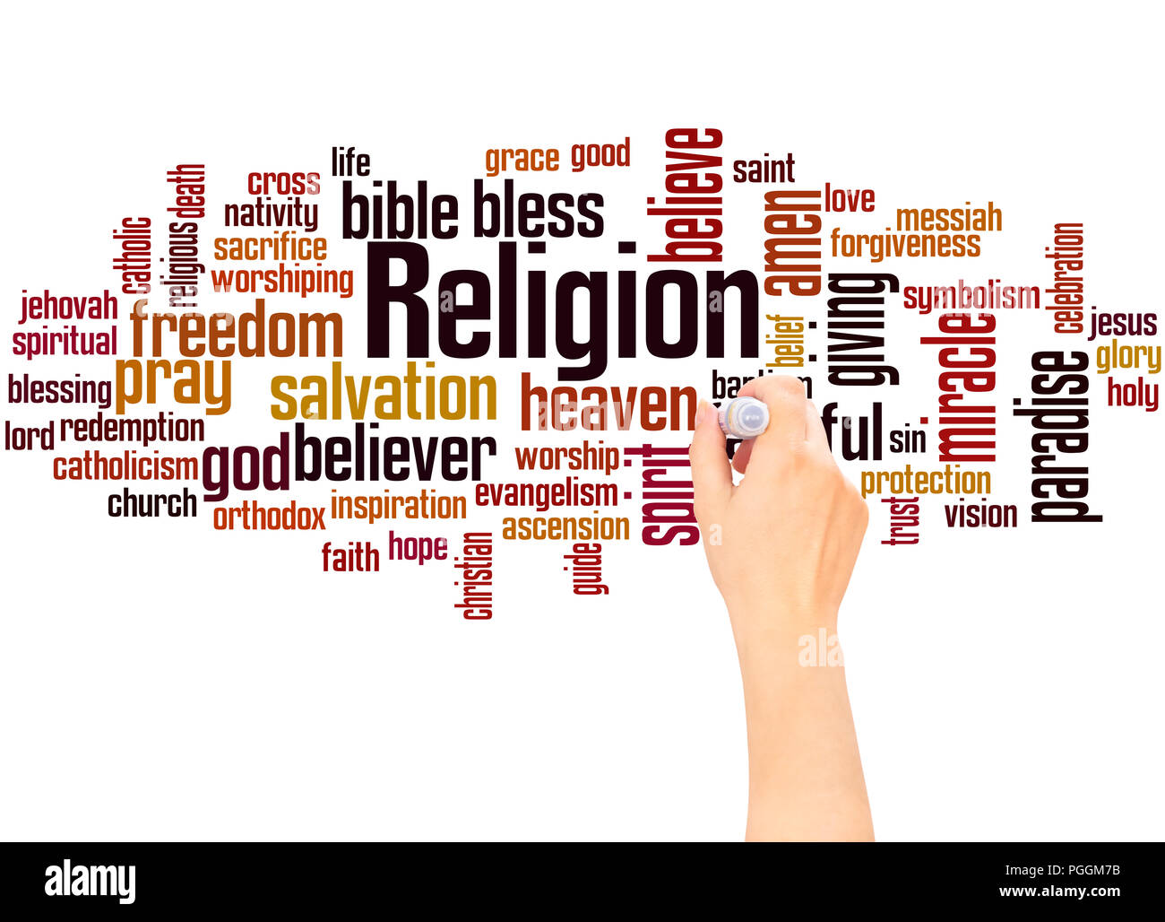 Religion word cloud hand writing concept on white background Stock ...