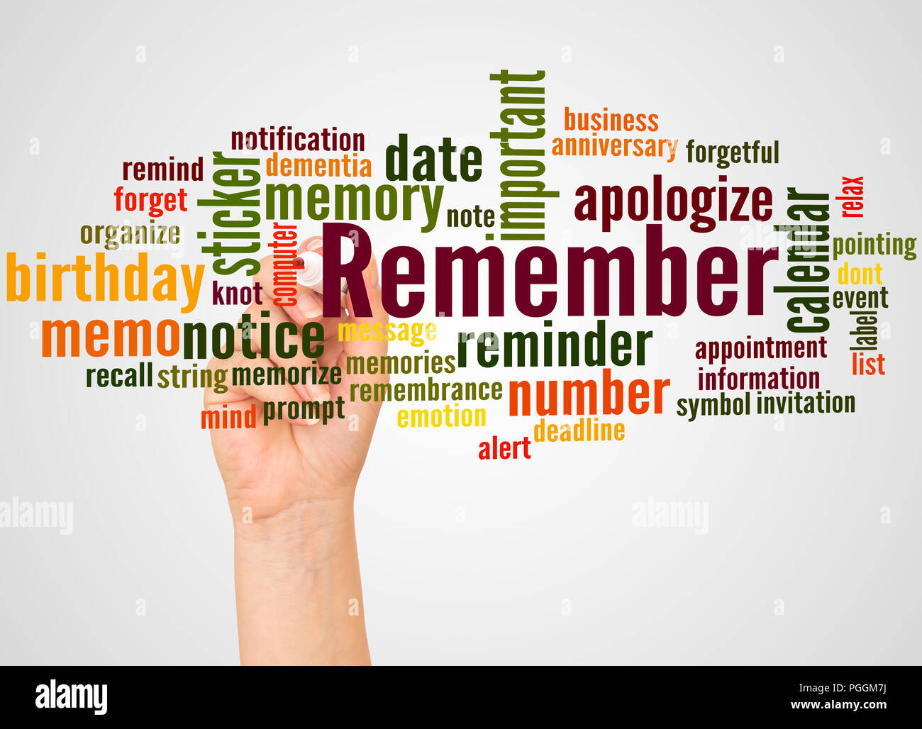 Remember, word cloud and hand with marker concept on gradient ...