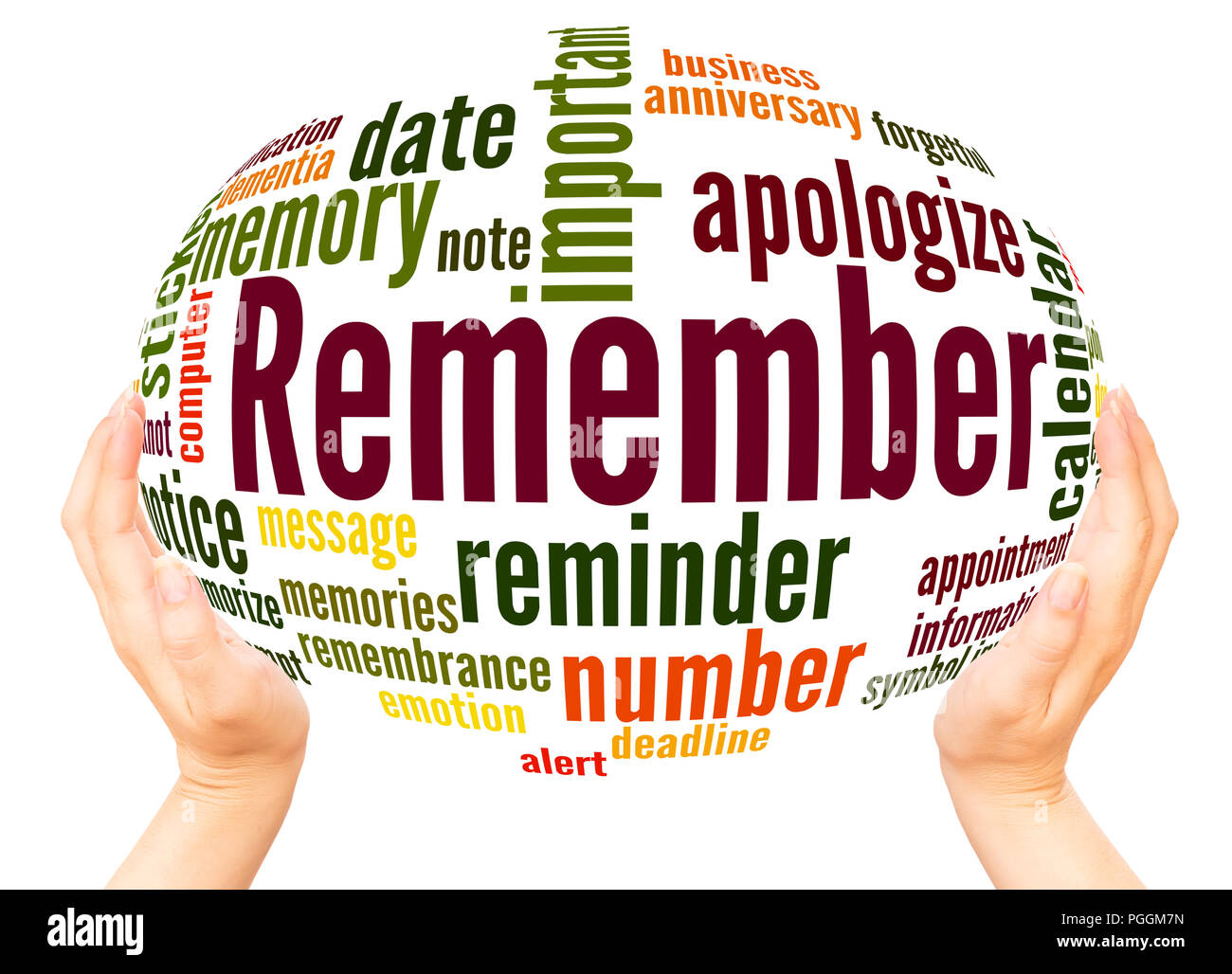 Remember word cloud hand sphere concept on white background Stock Photo ...