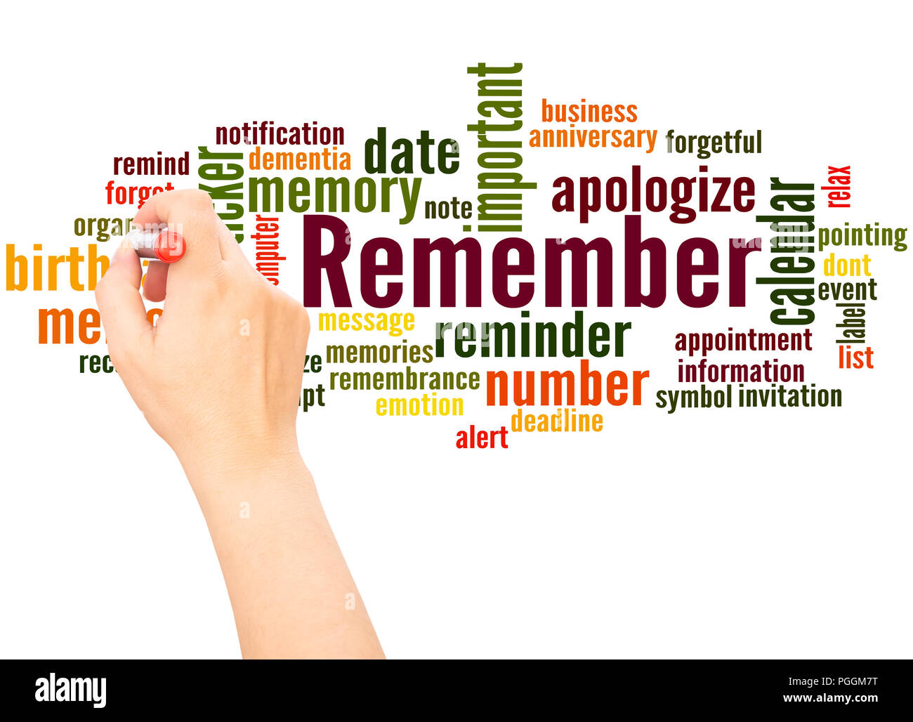 Remember word cloud hand writing concept on white background Stock ...