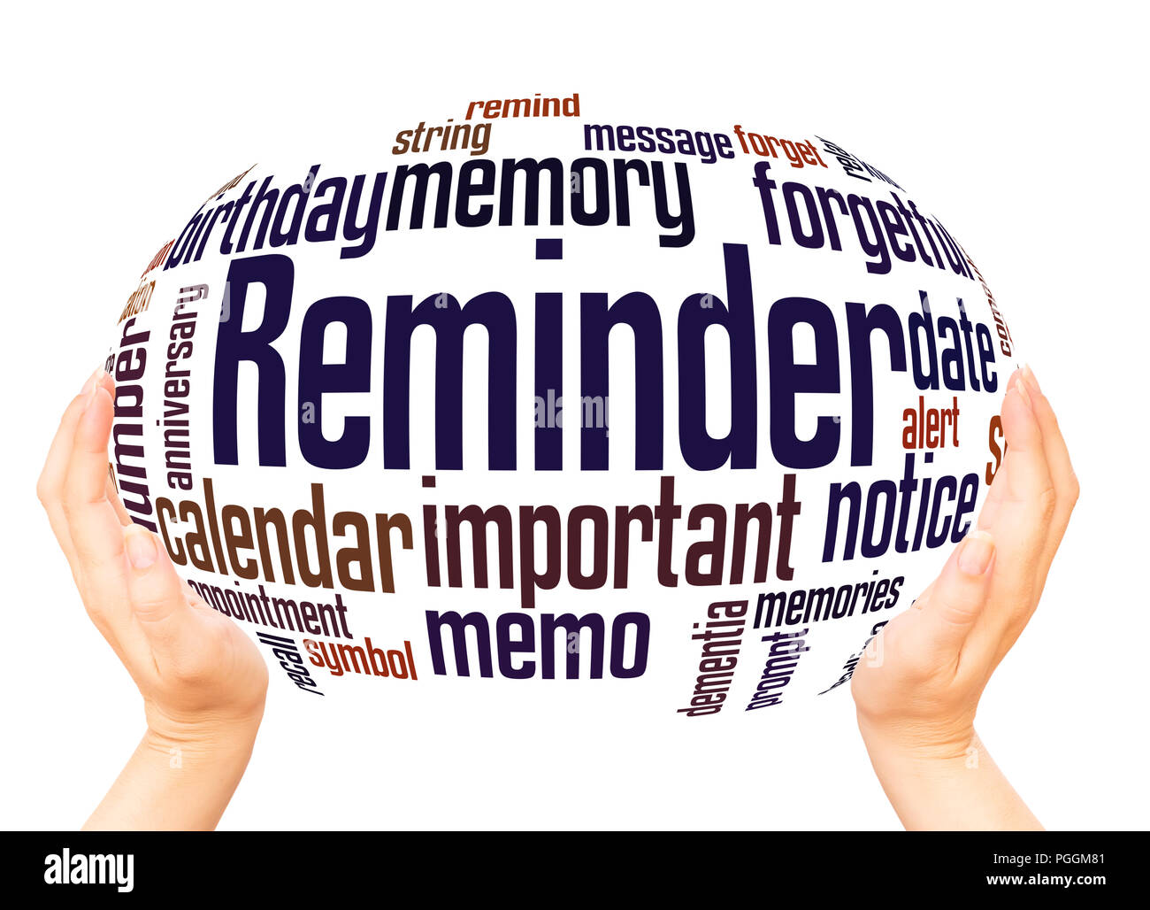 Reminder word cloud hand sphere concept on white background Stock Photo ...