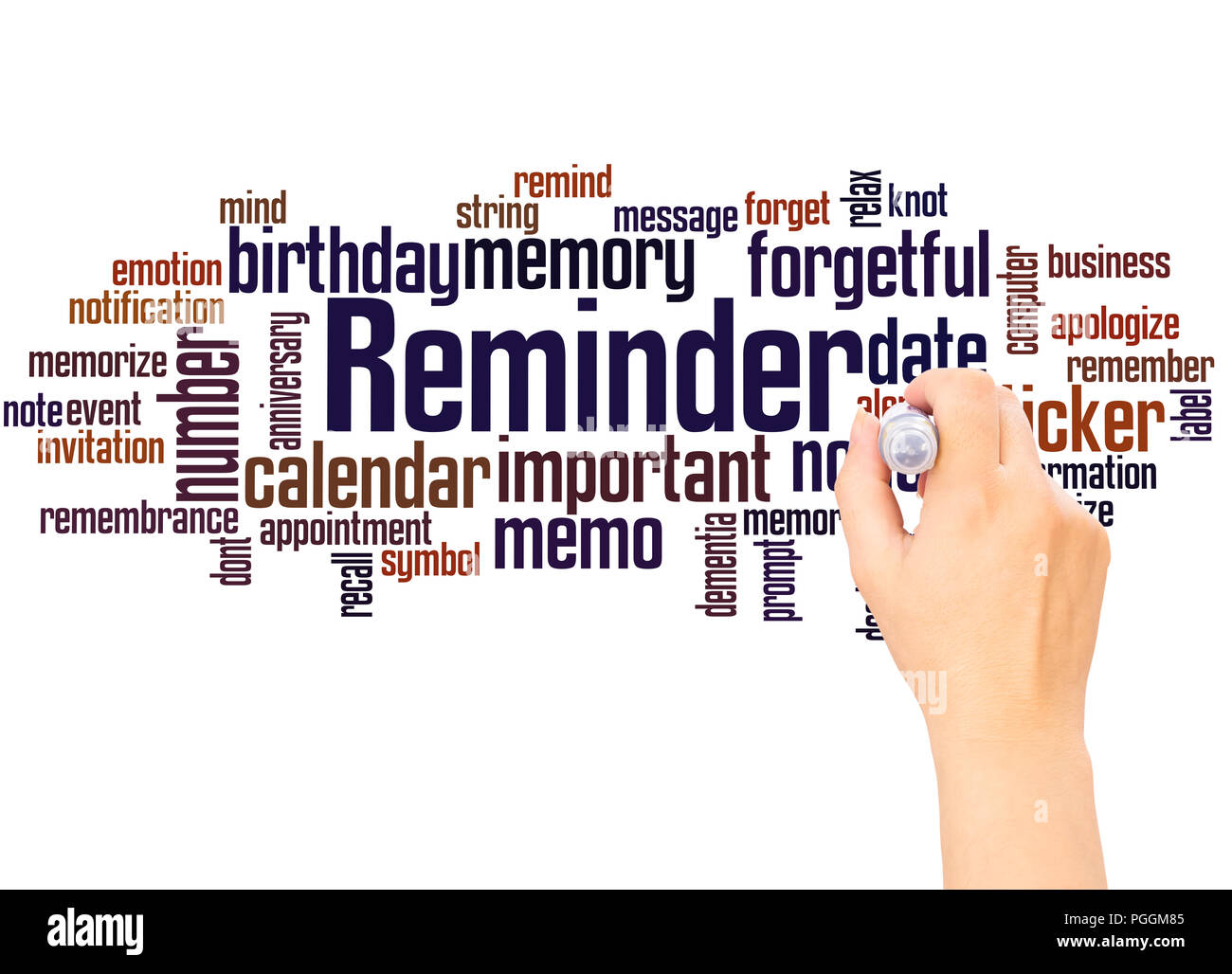 Reminder word cloud hand writing concept on white background Stock ...