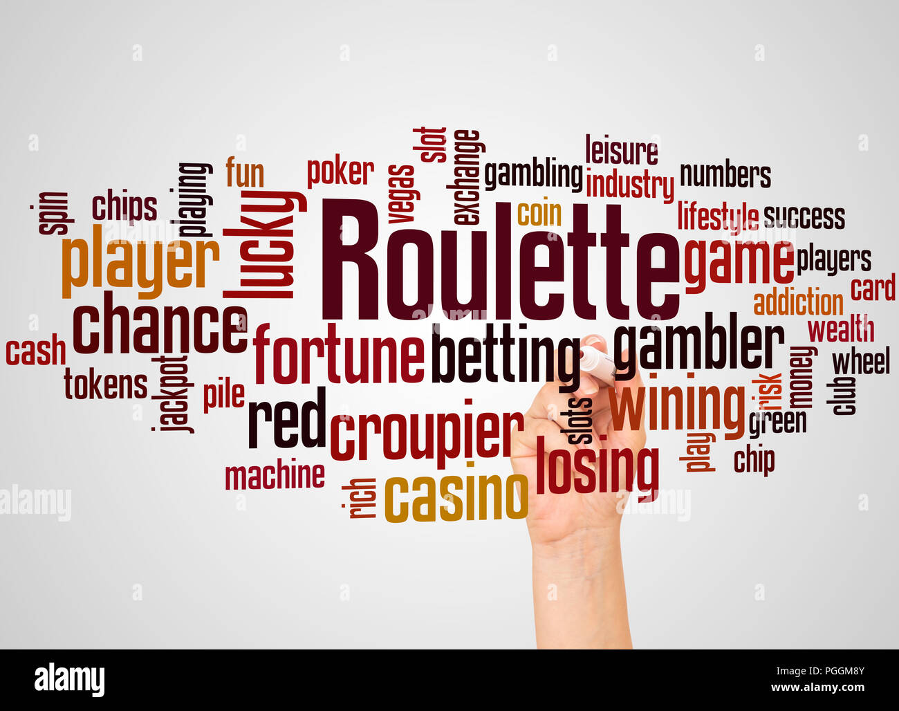Roulette word cloud and hand with marker concept on gradient background ...