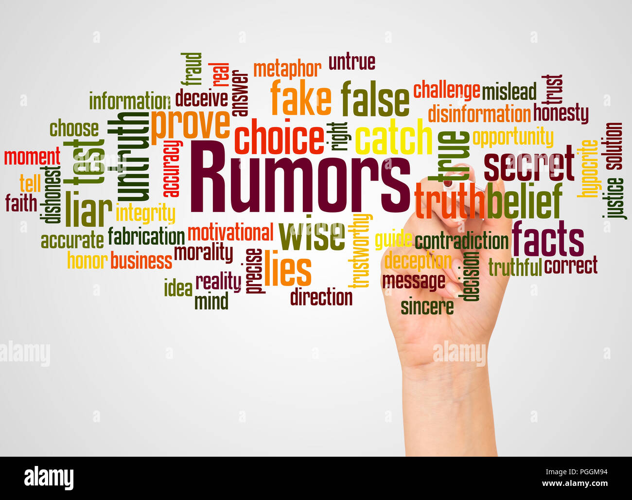 Rumors word cloud and hand with marker concept on white background ...