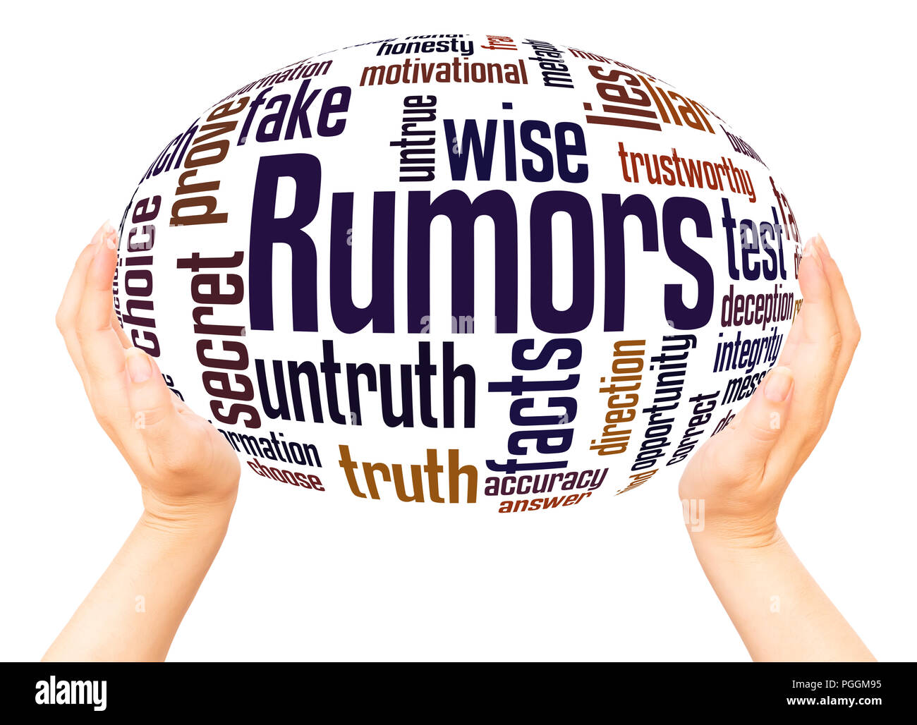 Rumors word cloud hand sphere concept on white background Stock Photo ...