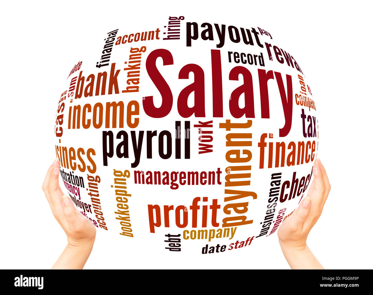Salary word cloud sphere concept on white background Stock Photo - Alamy
