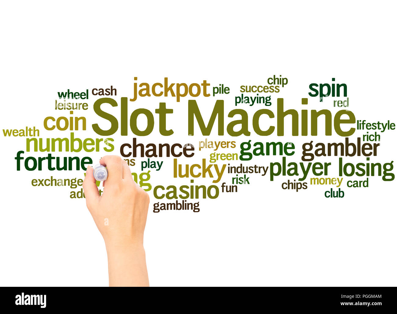 Slot machine word cloud and hand writing concept on white background ...