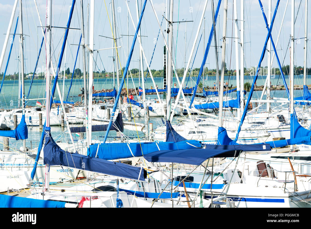 Sailing ships in port of Balatonfoldvar at Lake Balaton, Hungary Stock ...
