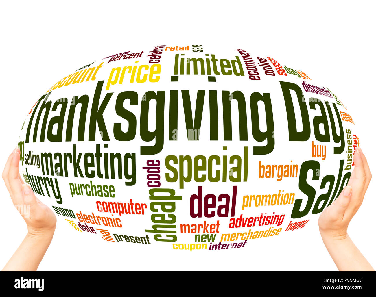 Thanksgiving day sale word cloud hand sphere concept on white ...