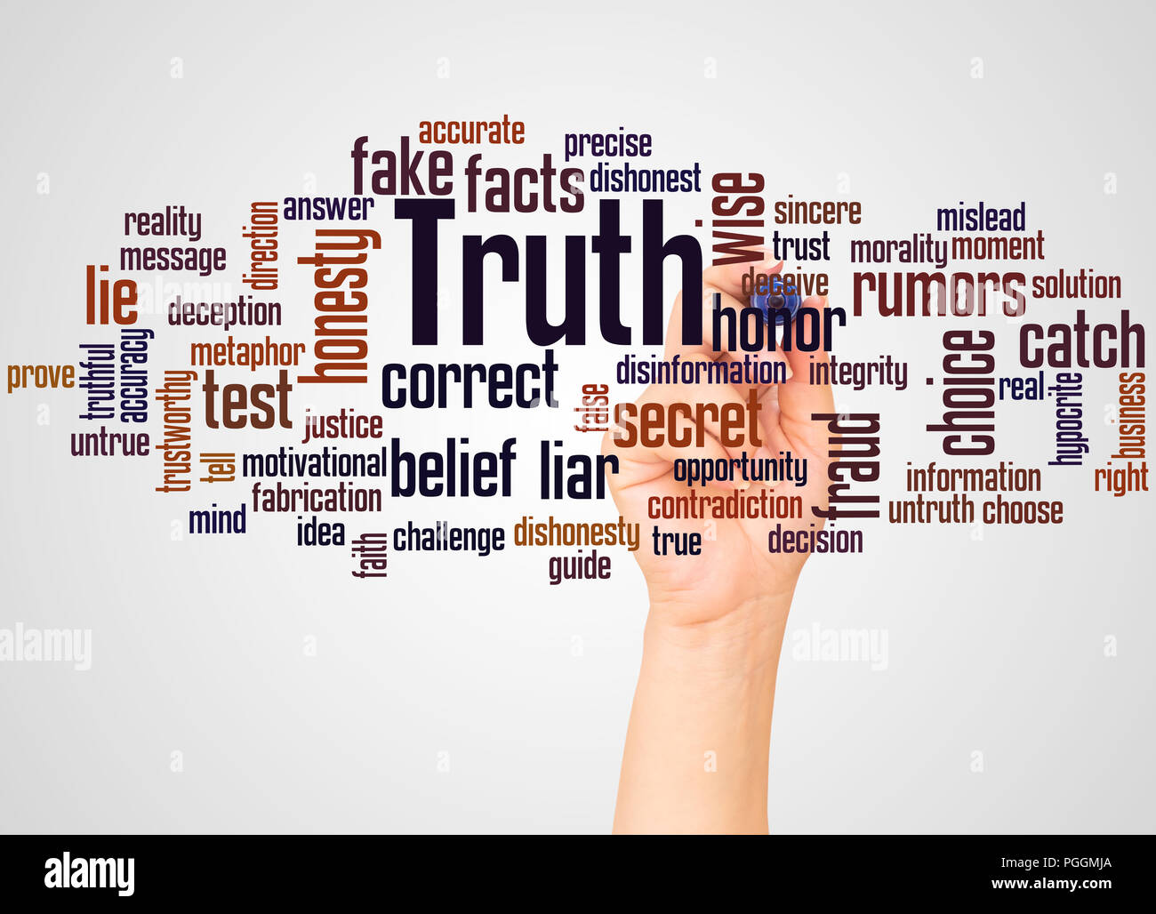 Truth word cloud and hand with marker concept on gradient background ...