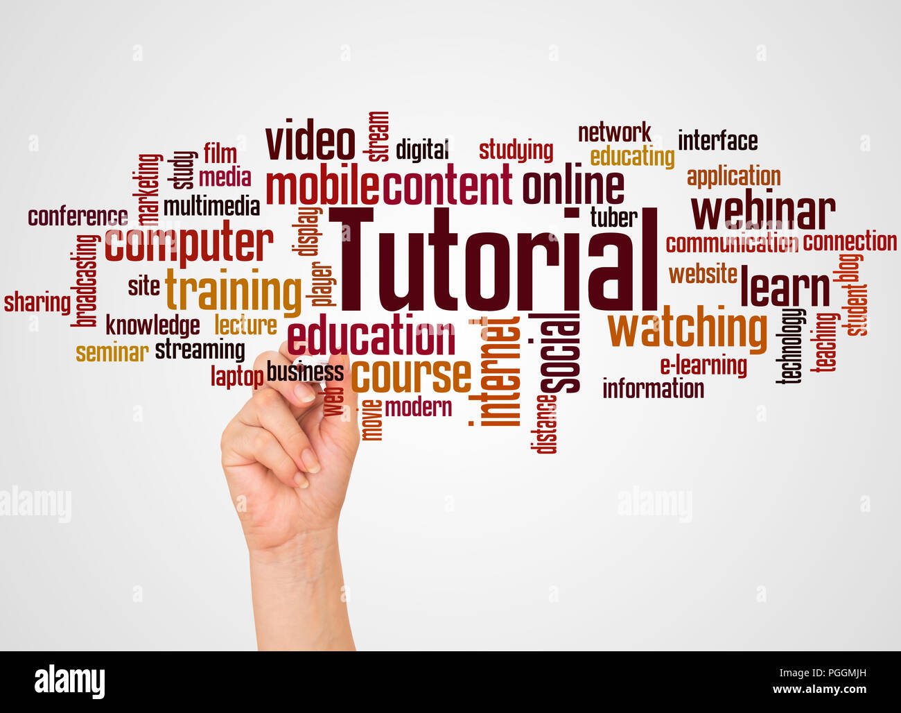 Tutorial word cloud and hand with marker concept on gradient background ...