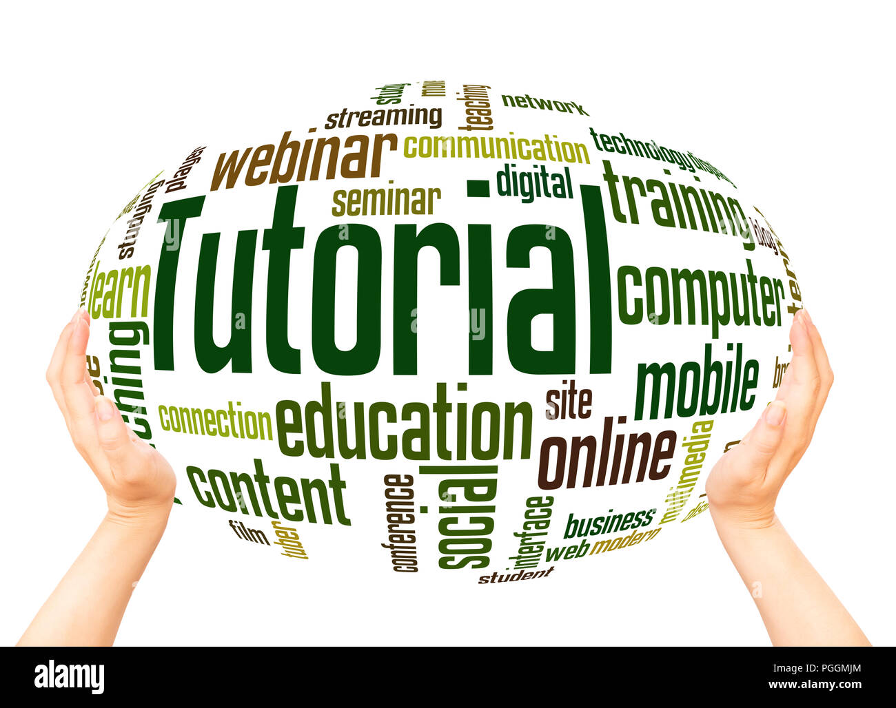 Tutorial word cloud hand sphere concept on white background Stock Photo ...