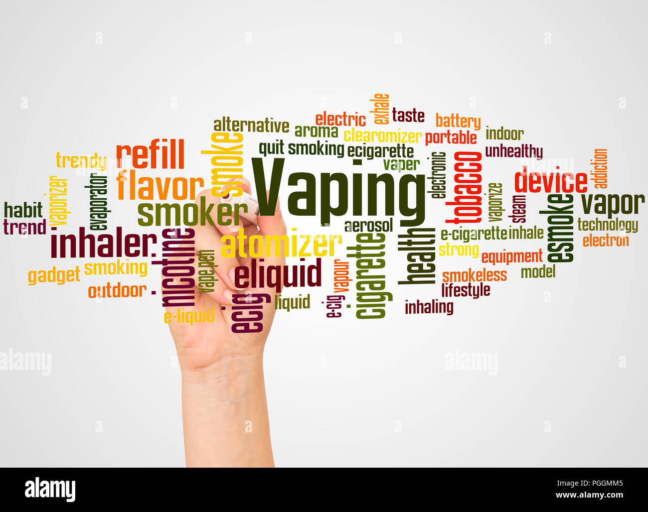 Vaping word cloud and hand with marker concept on white background ...