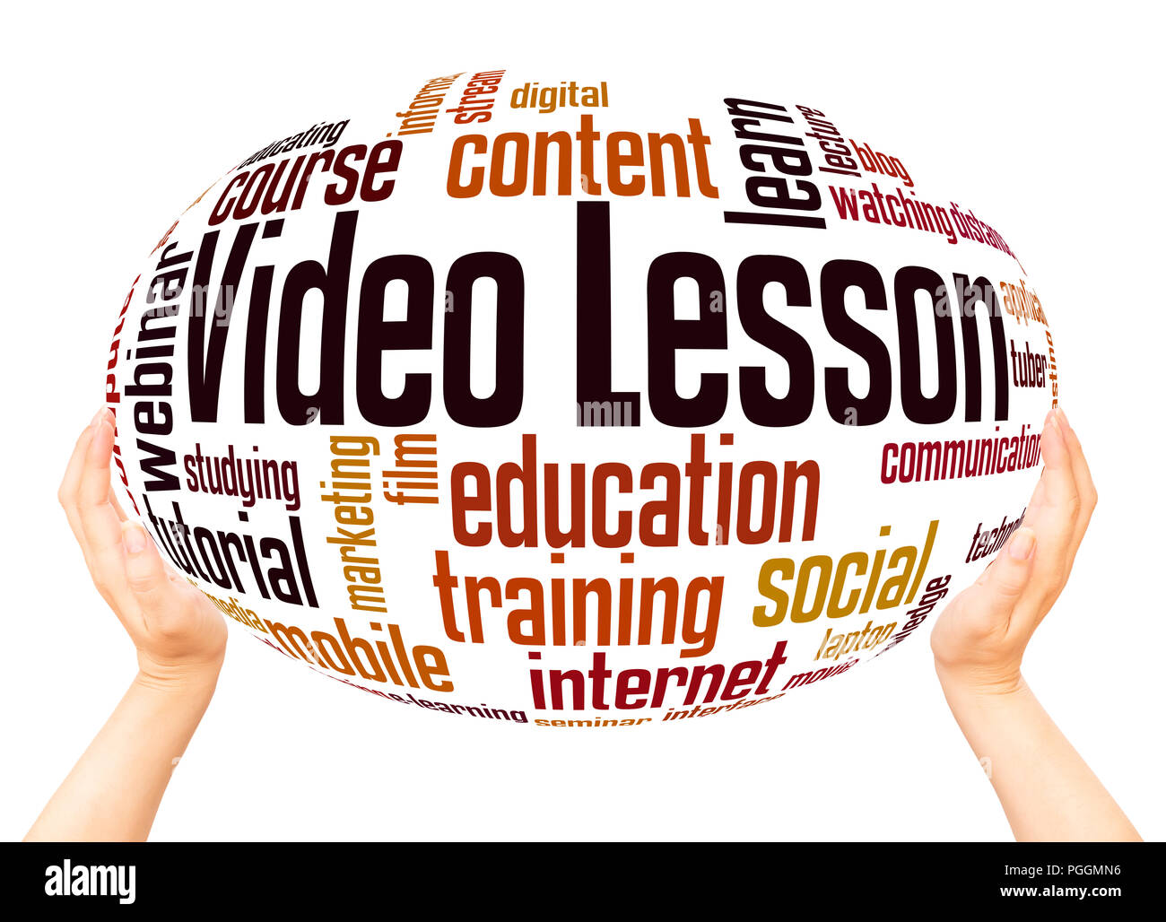 Video lesson word cloud hand sphere concept on white background Stock ...