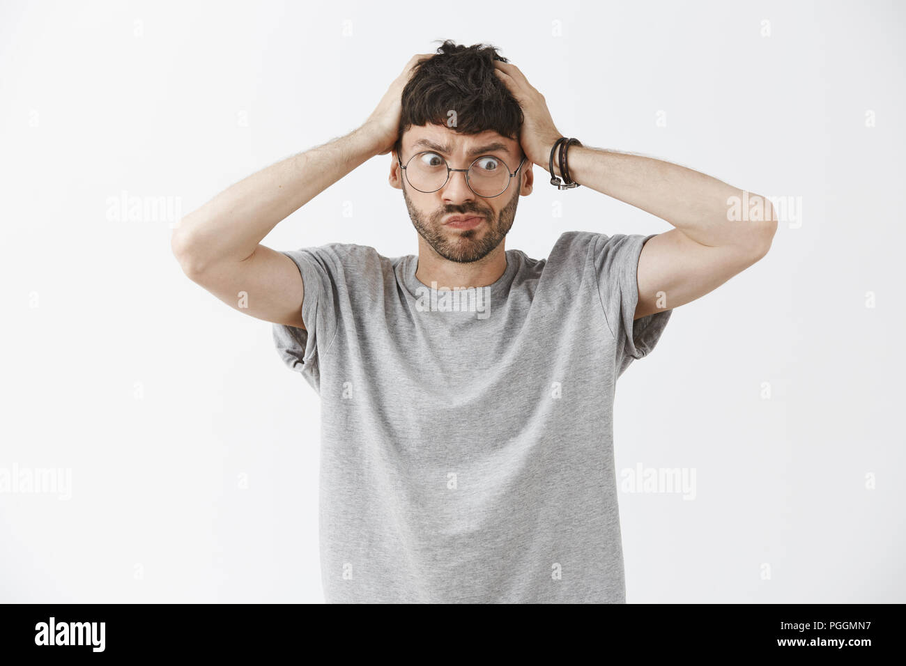 Mind of man blowing from troubles. Frustrated intense funny and ...