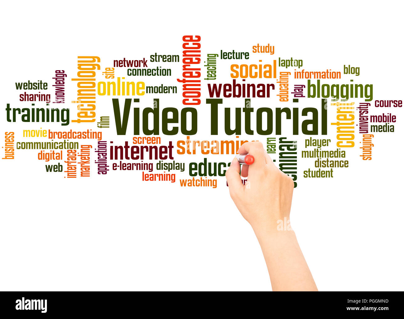 Video tutorial word cloud hand writing concept on white background ...