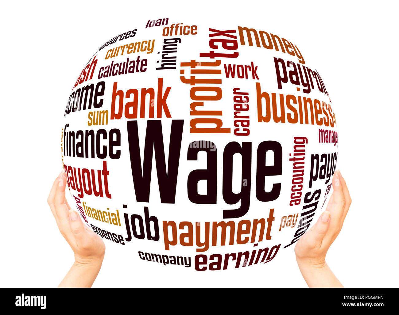 Wage bonus word cloud sphere concept on white background Stock Photo ...