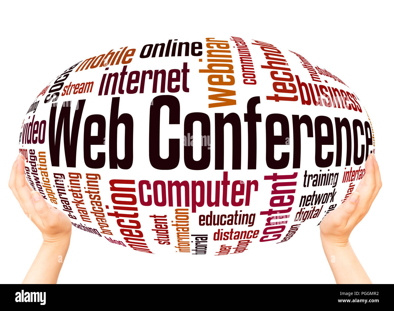 Web Conference word cloud hand sphere concept on white background Stock ...