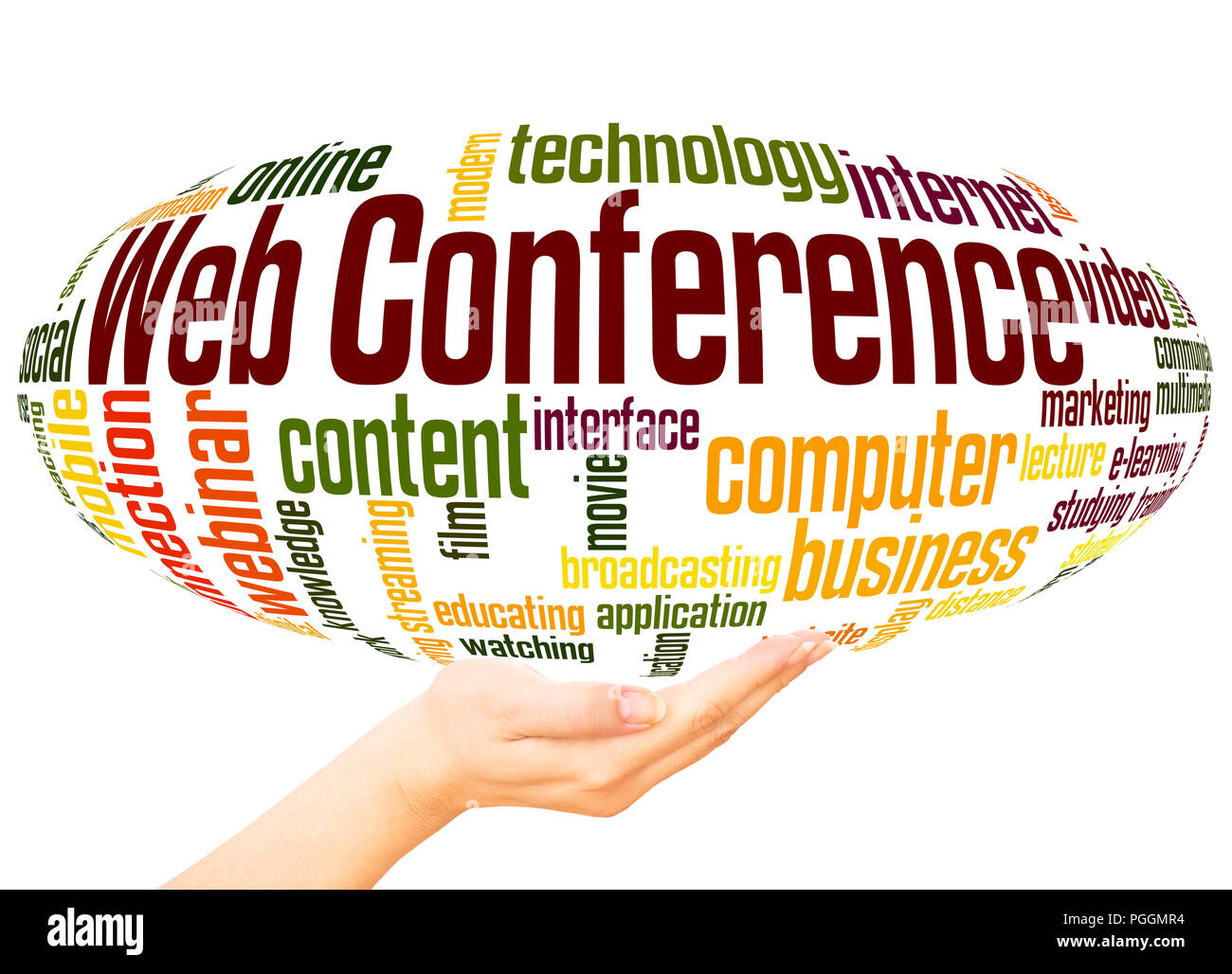 Web Conference word cloud sphere concept on white background Stock ...