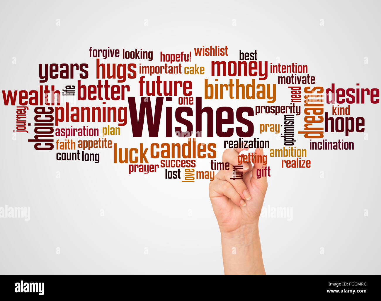 Wishes word cloud and hand with marker concept on white background ...