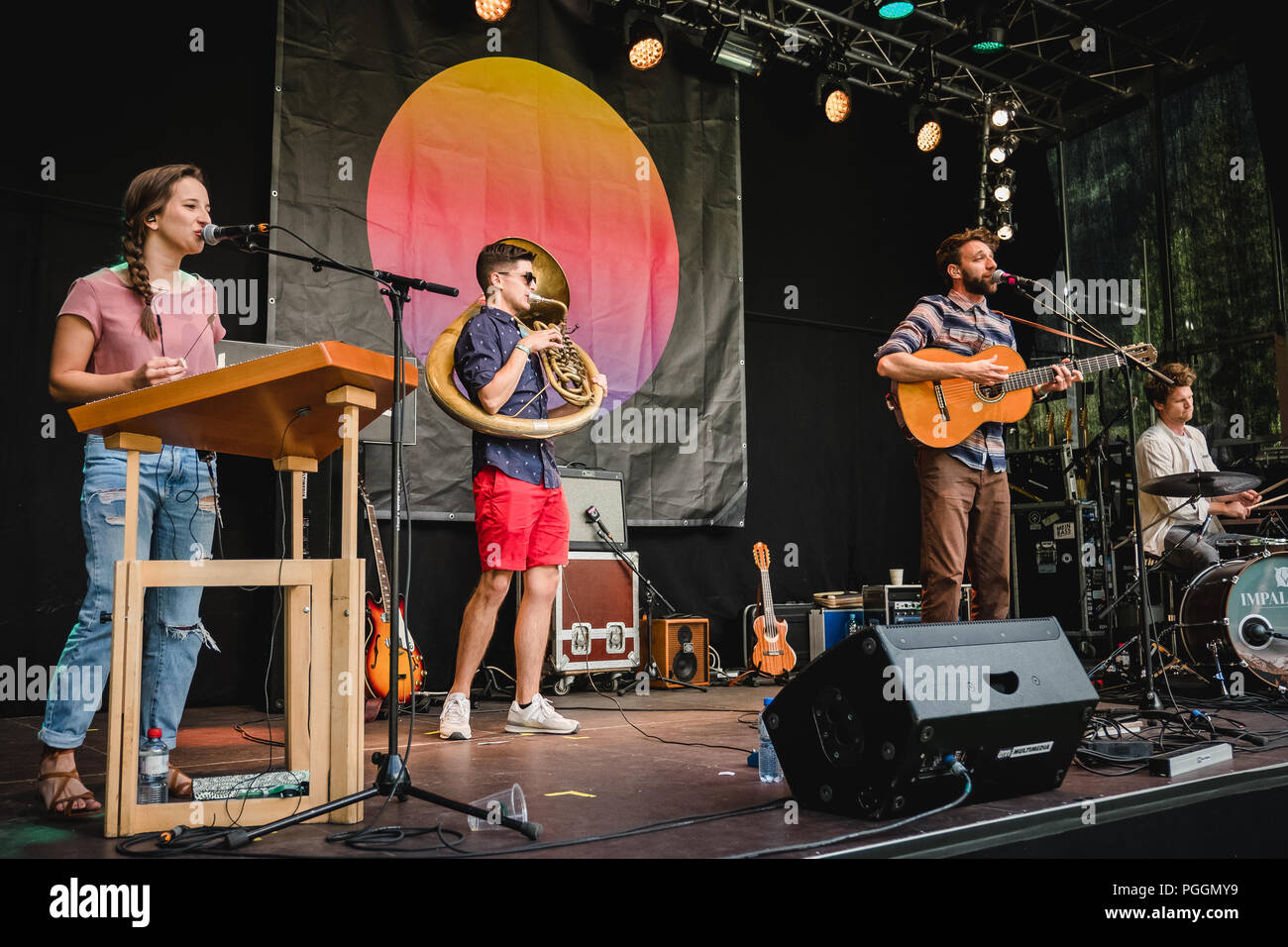 Switzerland, Lenk - June 23, 2018. The German band Impala Ray performs ...