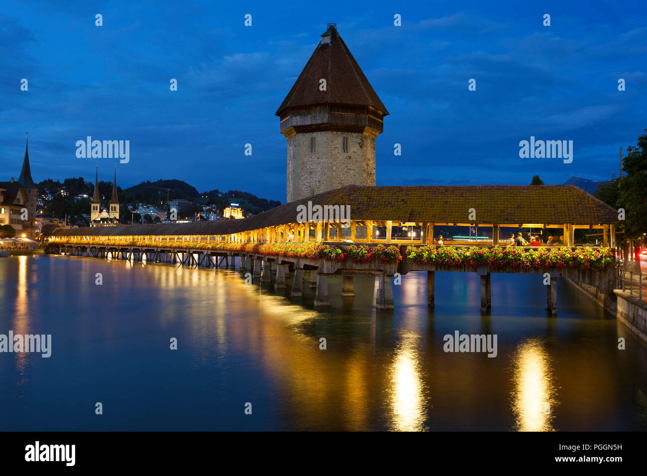 Kapellbrucke bridge and water tower, Lucerne, Switzerland Stock Photo ...