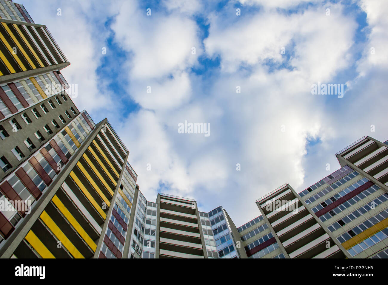 The windows of a high-rise multi-storey residential building. Buildings ...